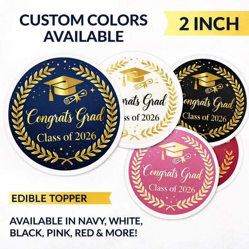 2 Inch EDIBLE CUPCAKE TOPPERS: Graduation Birthday Wedding Party Wafer ...