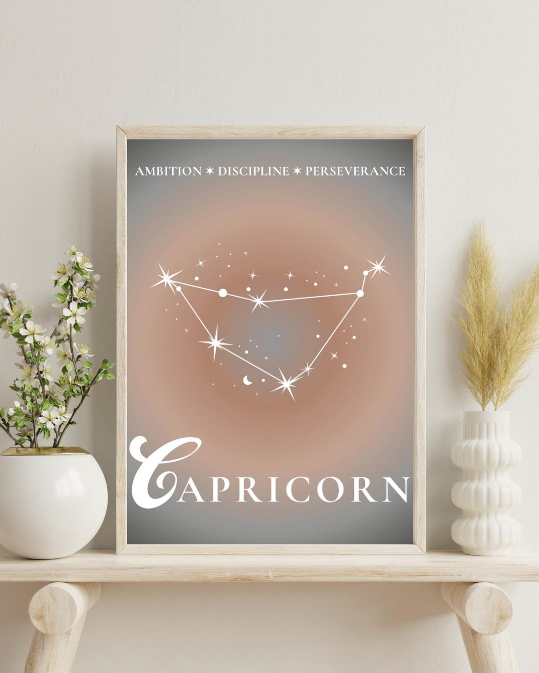 Capricorn Zodiac Printable | Mountain Line Art Astrology Print | Earth ...