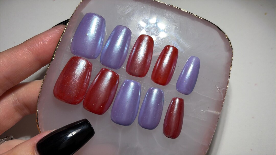 MIRANDA - Purple and Rose Iridescent Set, Gel-x Press on Nails, Durable ...