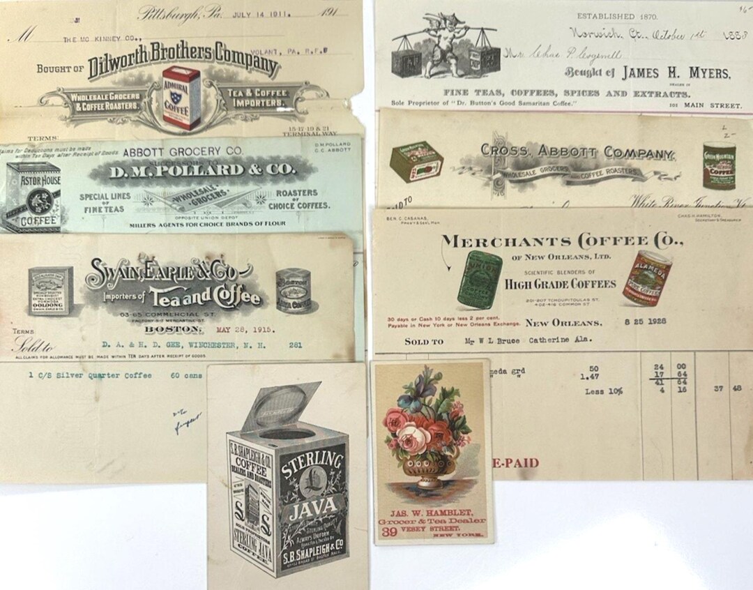 Antique Victorian Paper Trade Card Ephemera Coffee TEA Receipts Old ...