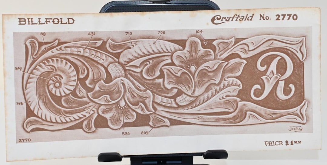 1959 Craftaid Leathercraft Template No. 2770 Billfold Scroll Floral ...