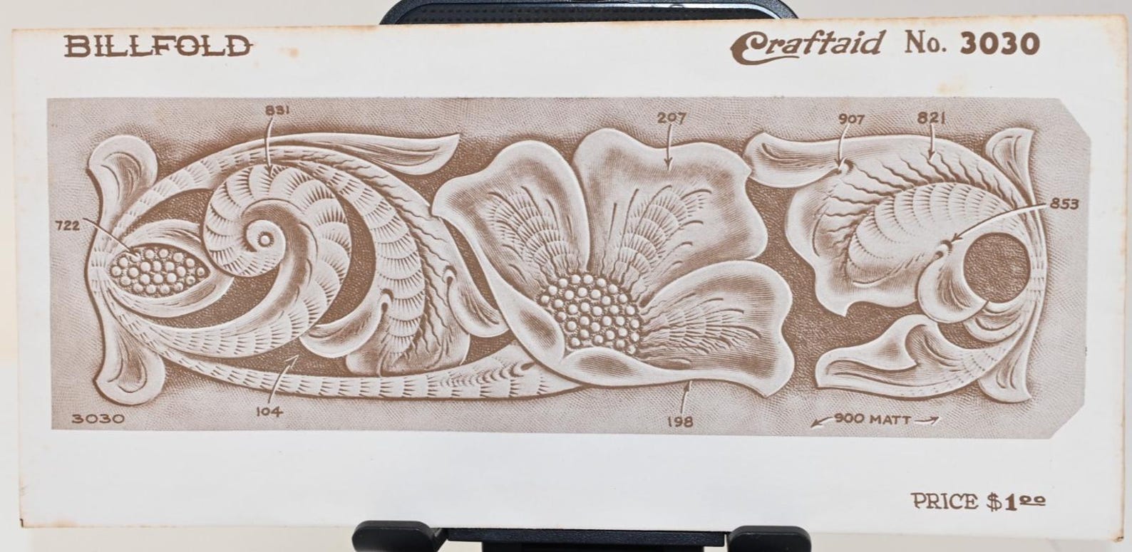 1957 Craftaid Leathercraft Template No. 3030 Billfold Floral Scroll ...