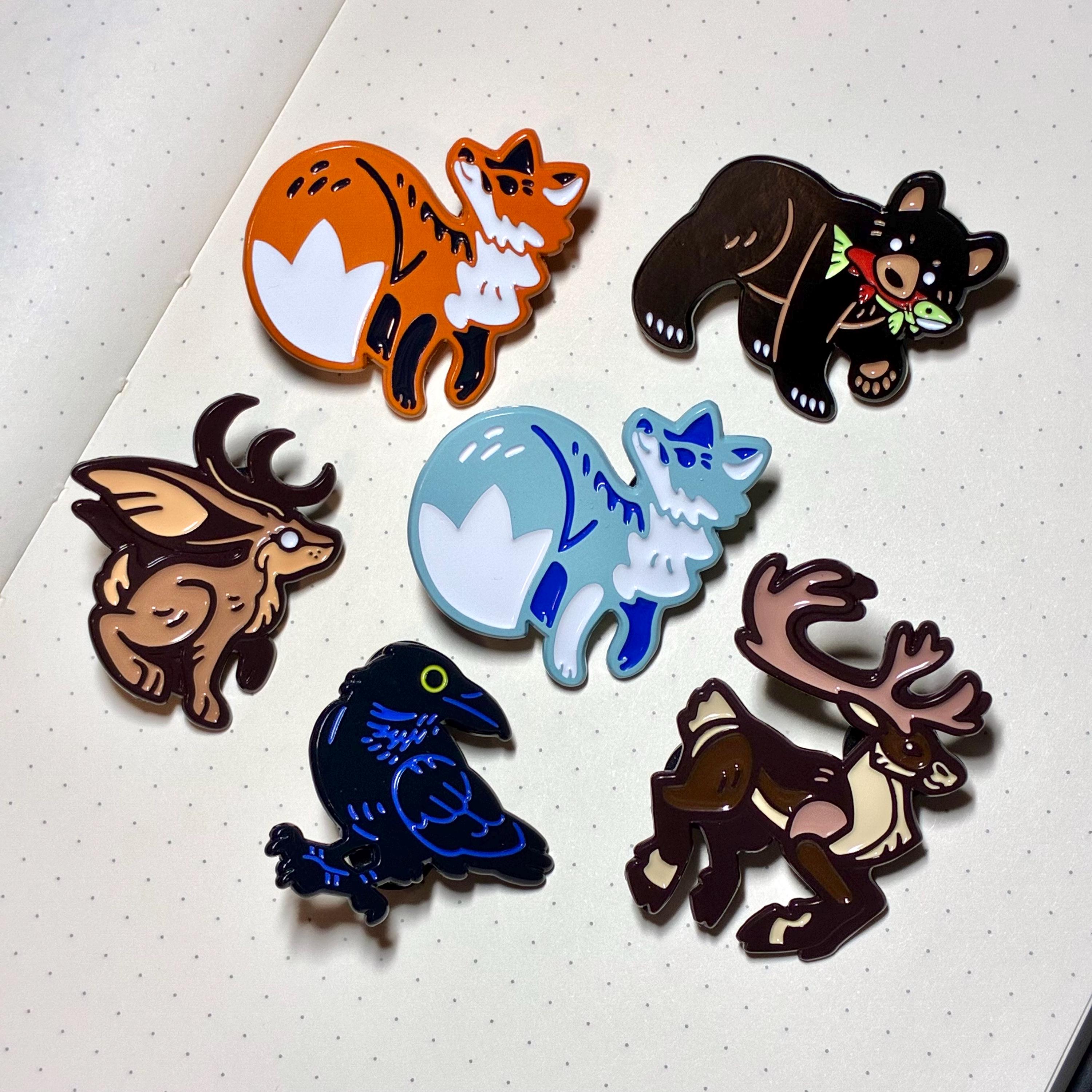 Forest Critters Enamel Pins • Fox, Jackalope, Raven, Bear, Caribou - Etsy