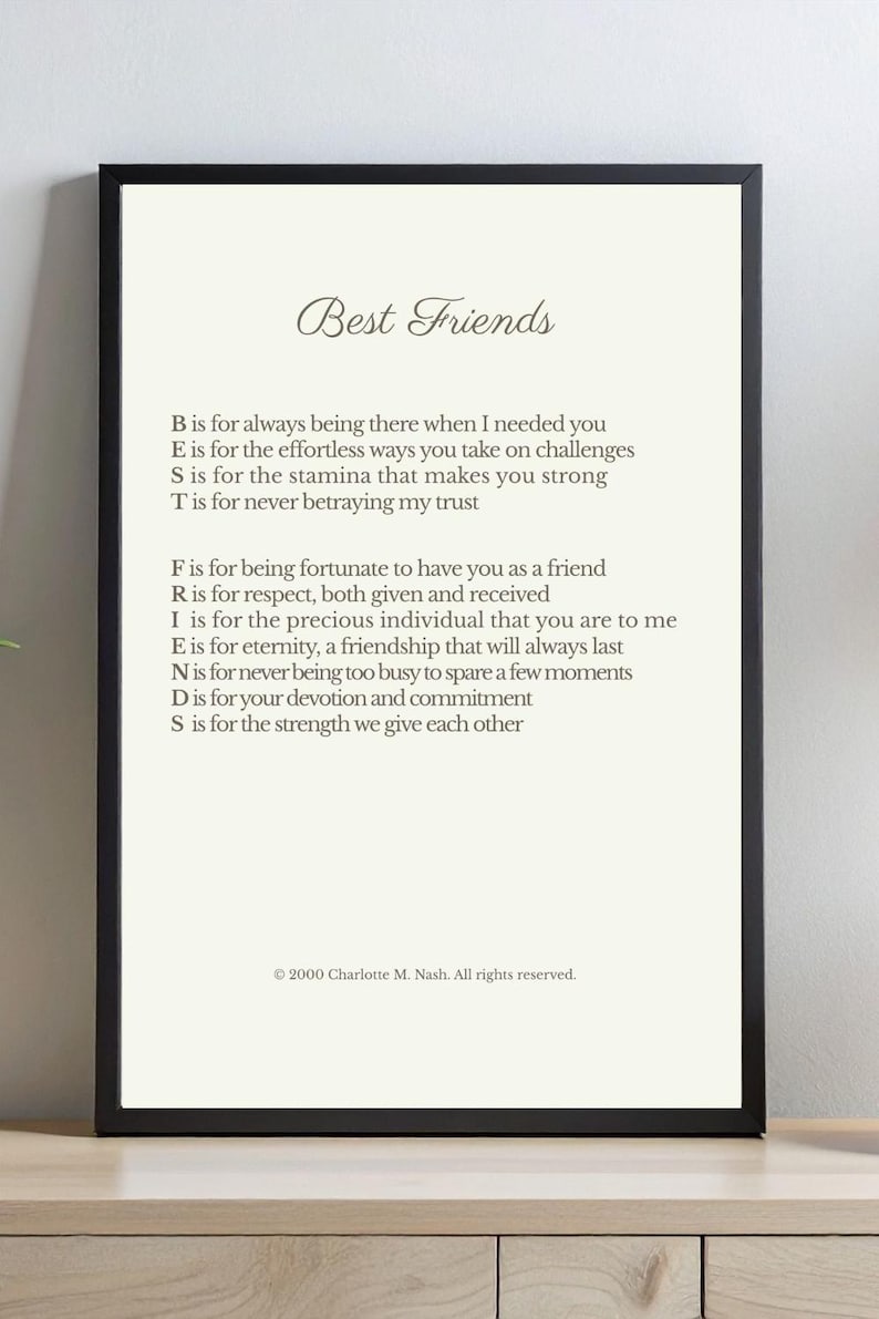 Best Friends Poem Printable Wall Art, Friendship Gift for Best Friend ...