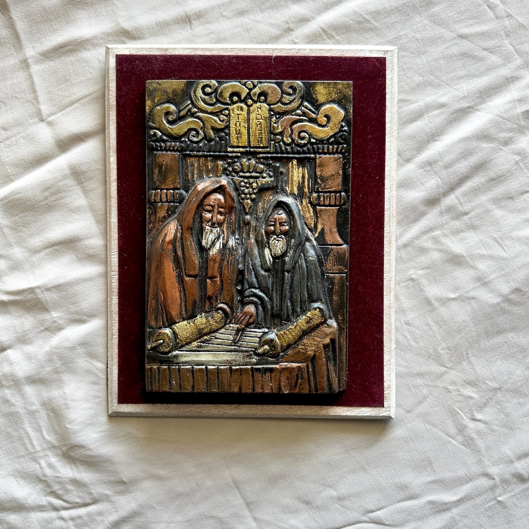 Vintage Jewish Art | Judaica Art | Rabbi Reading the Torah | 3D Carved ...
