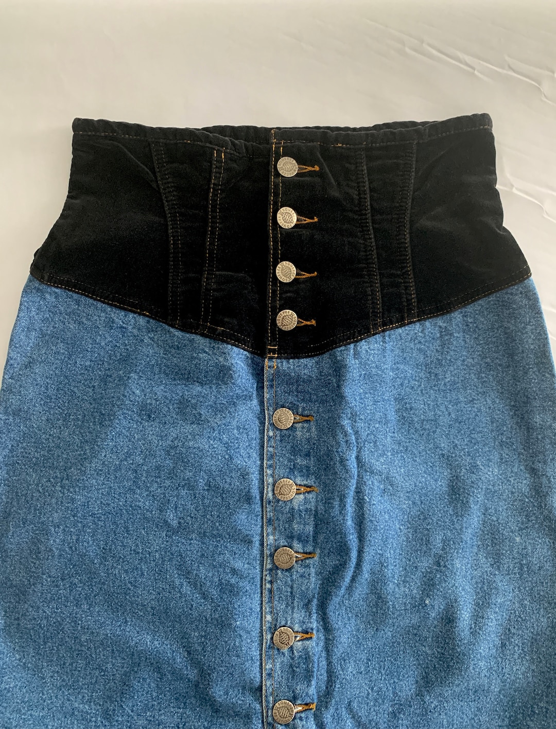 Corset Waist Denim Skirt | Squeeze Jeans Skirt | 1990s Pencil Skirt ...