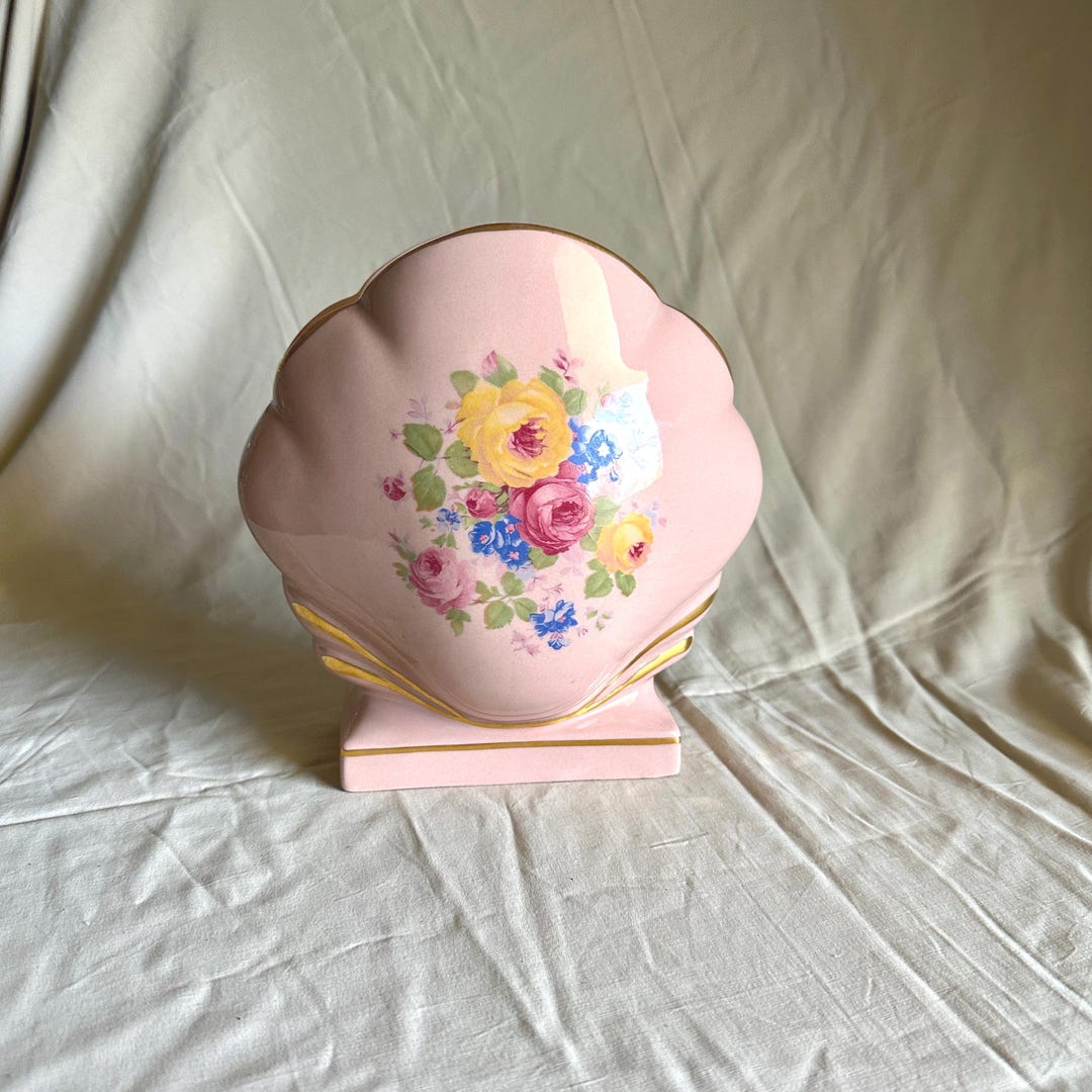 Vintage Pink Shell Vase | Pink Ceramic Vase | Shell Shaped Flower Vase ...
