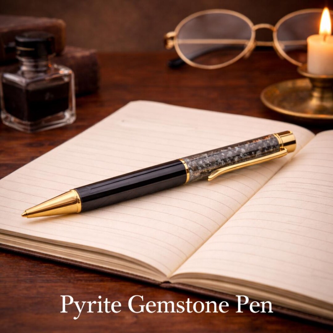 Pyrite Gemstone Pen – Gold Trim Executive Ballpoint Writer’s Desk ...