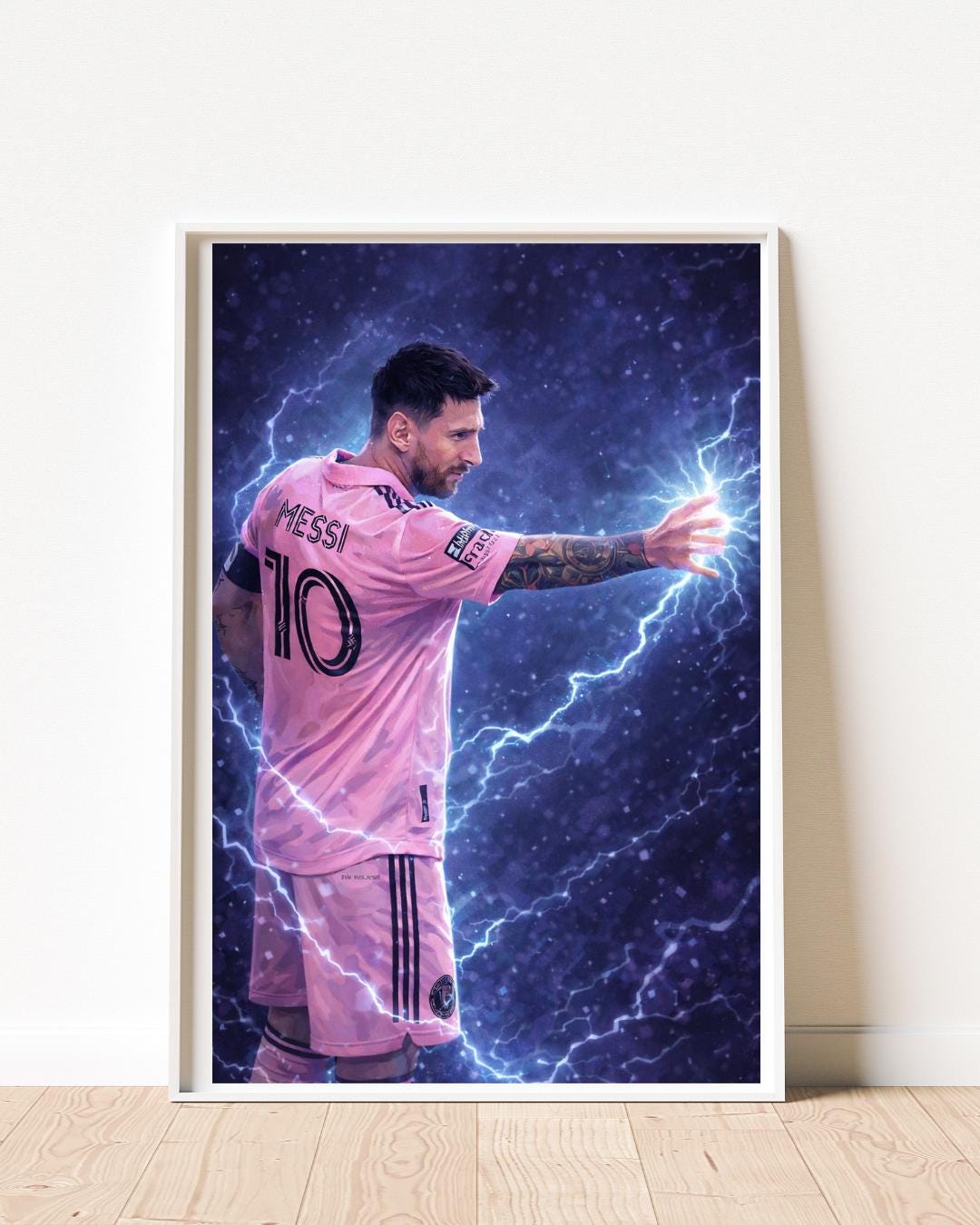 Messi Lightning Poster | Football Art Print | Miami Pink Soccer Wall ...