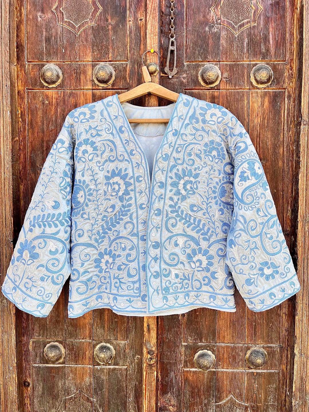 Hand Embroidered Suzani Silk Jacket, Uzbek Ethnic Soft Blue Jacket - Etsy
