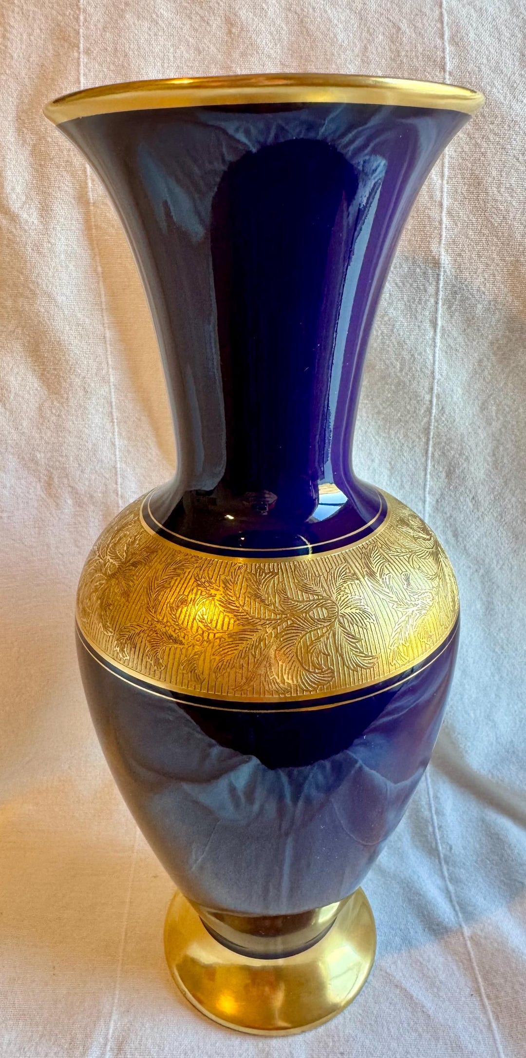 Vintage Lindner Küps Bavaria Cobalt Blue & Gold Vase — Handarbeit ...