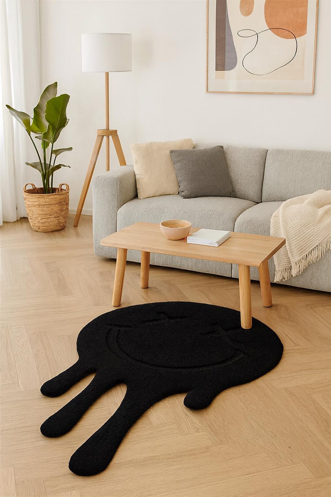 Modern Dripping Smiley Face Rug – Hand-tufted Black Design - Etsy