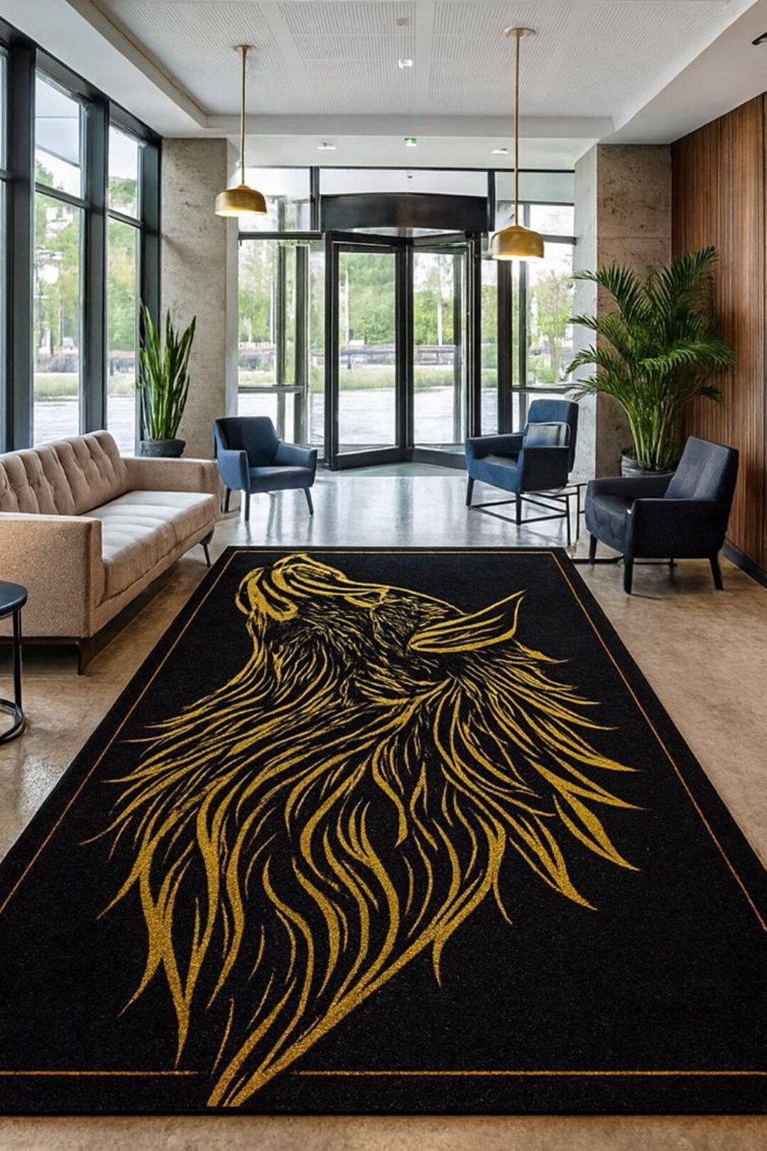 Hand-tufted Wolf Rug – Black & Gold Animal Art Carpet - Etsy