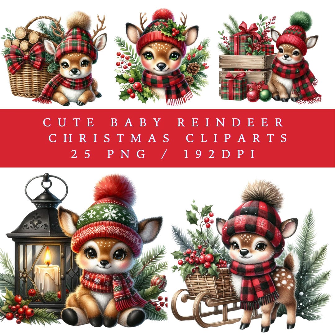 Cute Baby Reindeer Christmas Cliparts, Cute Reindeer Illustrations ...