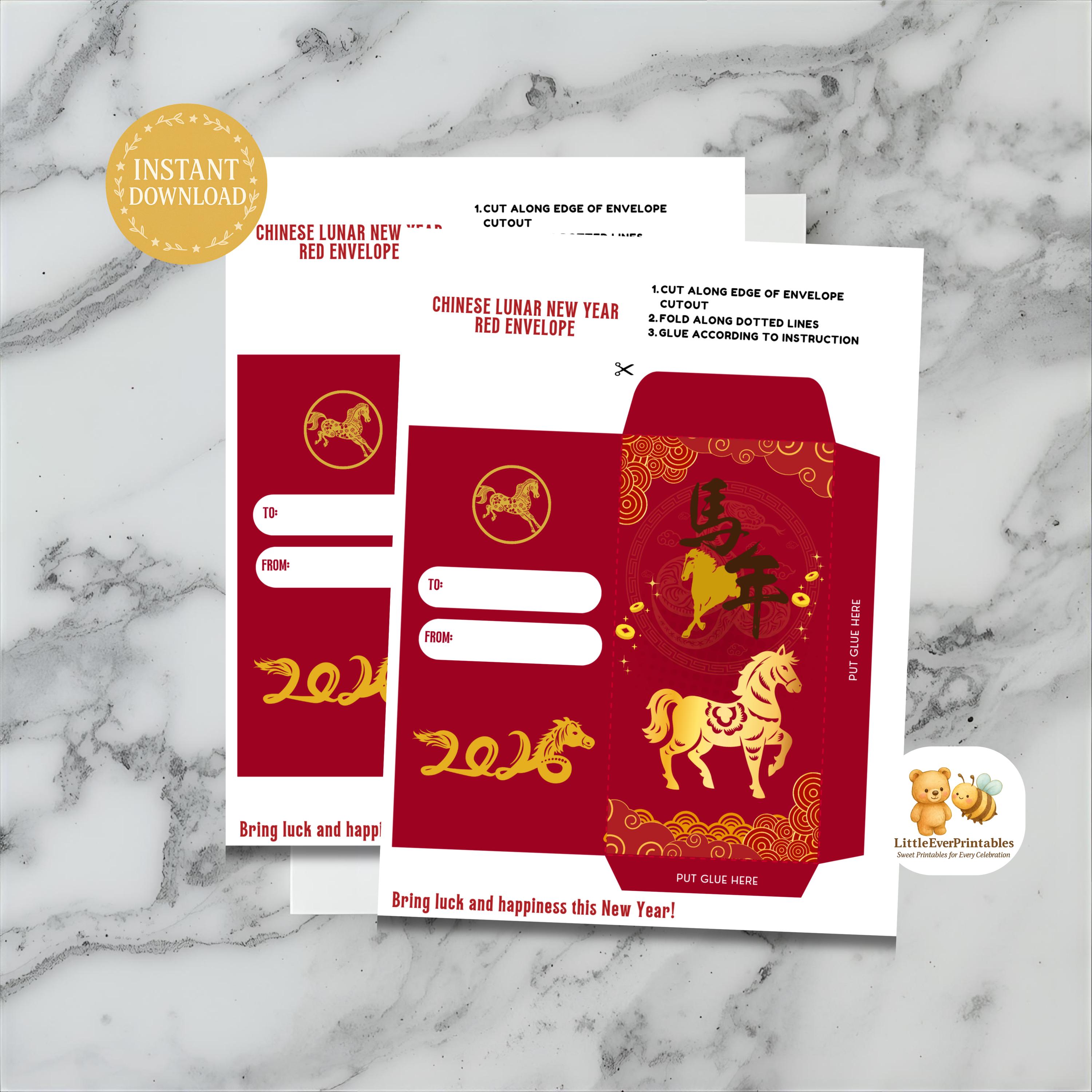 Year of the Horse Red Envelope Printable | CNY 2026 Hongbao PDF ...
