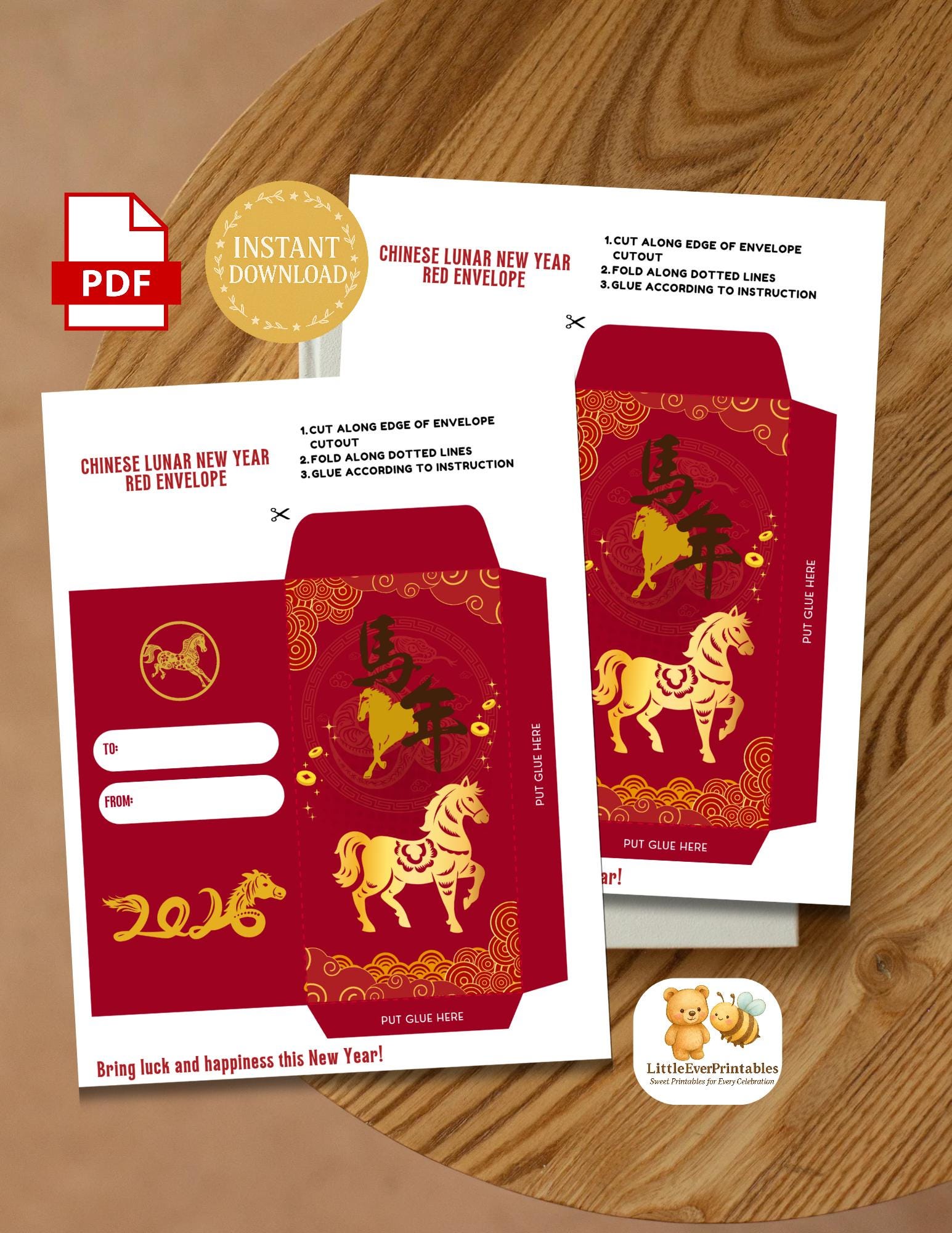 Year of the Horse Red Envelope Printable | CNY 2026 Hongbao PDF ...