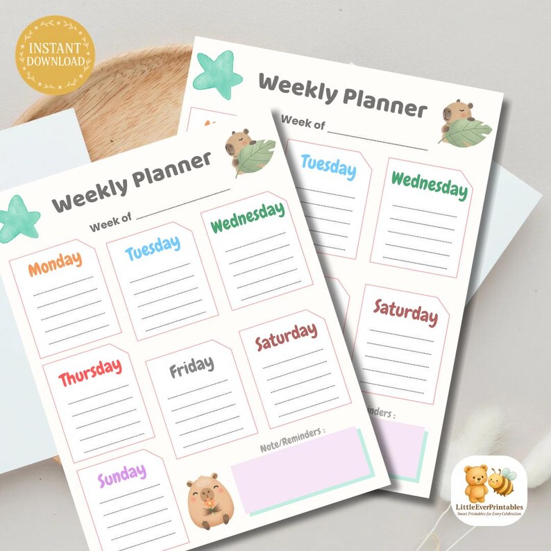 Cute Pastel Capybara Weekly Planner Printable A4 PDF | Undated Monday ...