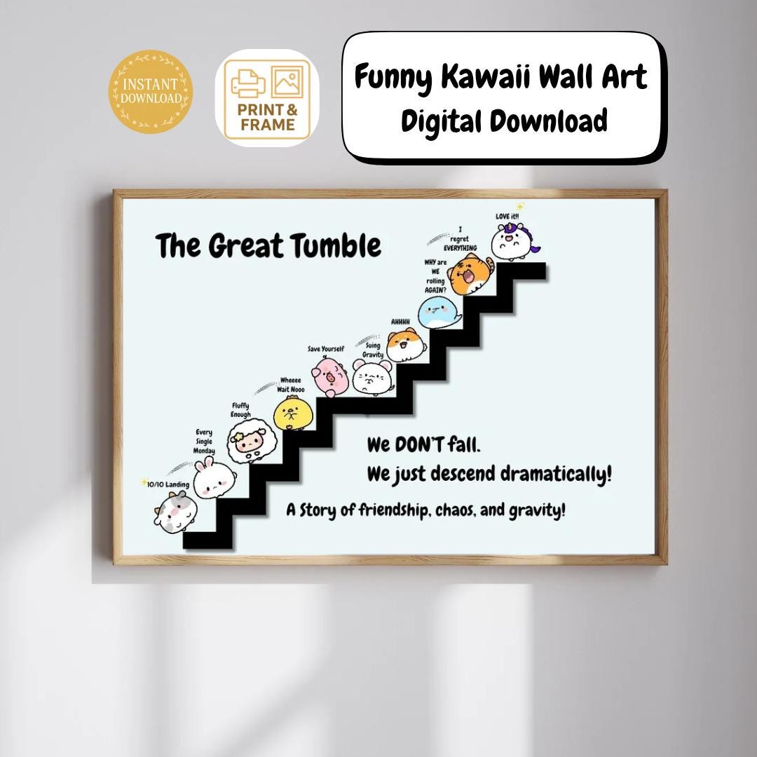 The Great Tumble Funny Kawaii Poster | Cute Animal Wall Art | Digital ...