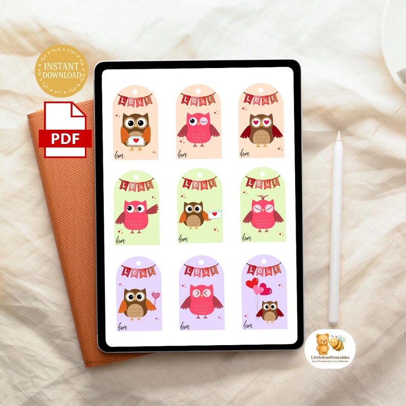 Cute Valentine Owl Gift Tags Printable | Love Owl Classroom Cards for ...