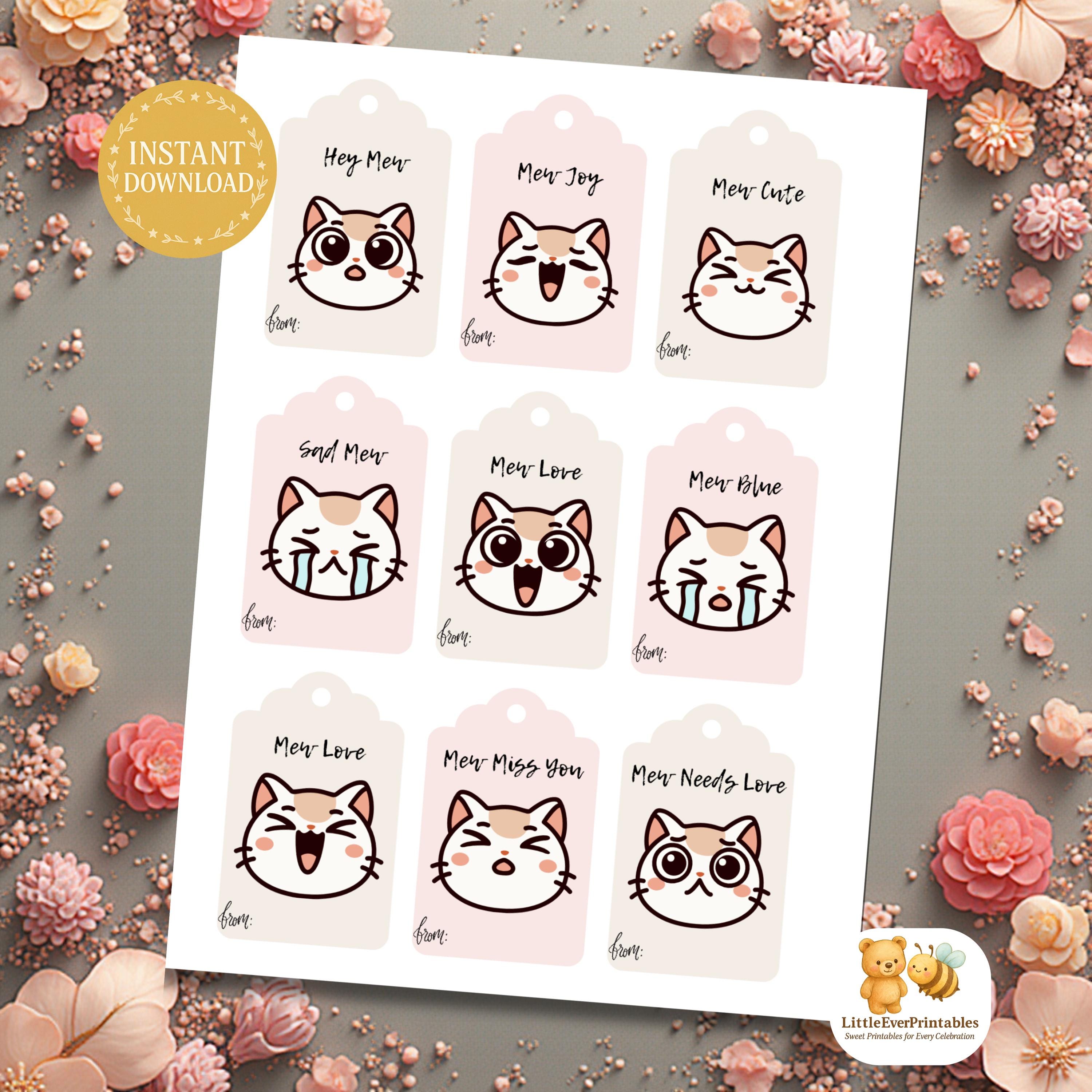 Cute Cat Gift Tags Printable | Kawaii Emotion Kitty Tags | Pastel Pink ...