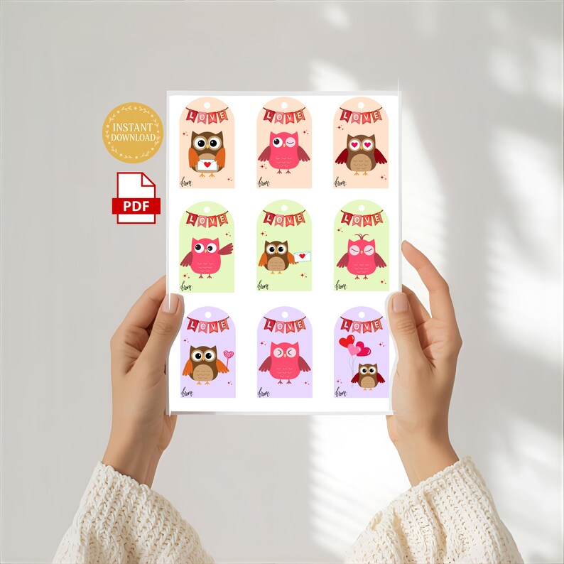 Cute Valentine Owl Gift Tags Printable | Love Owl Classroom Cards for ...