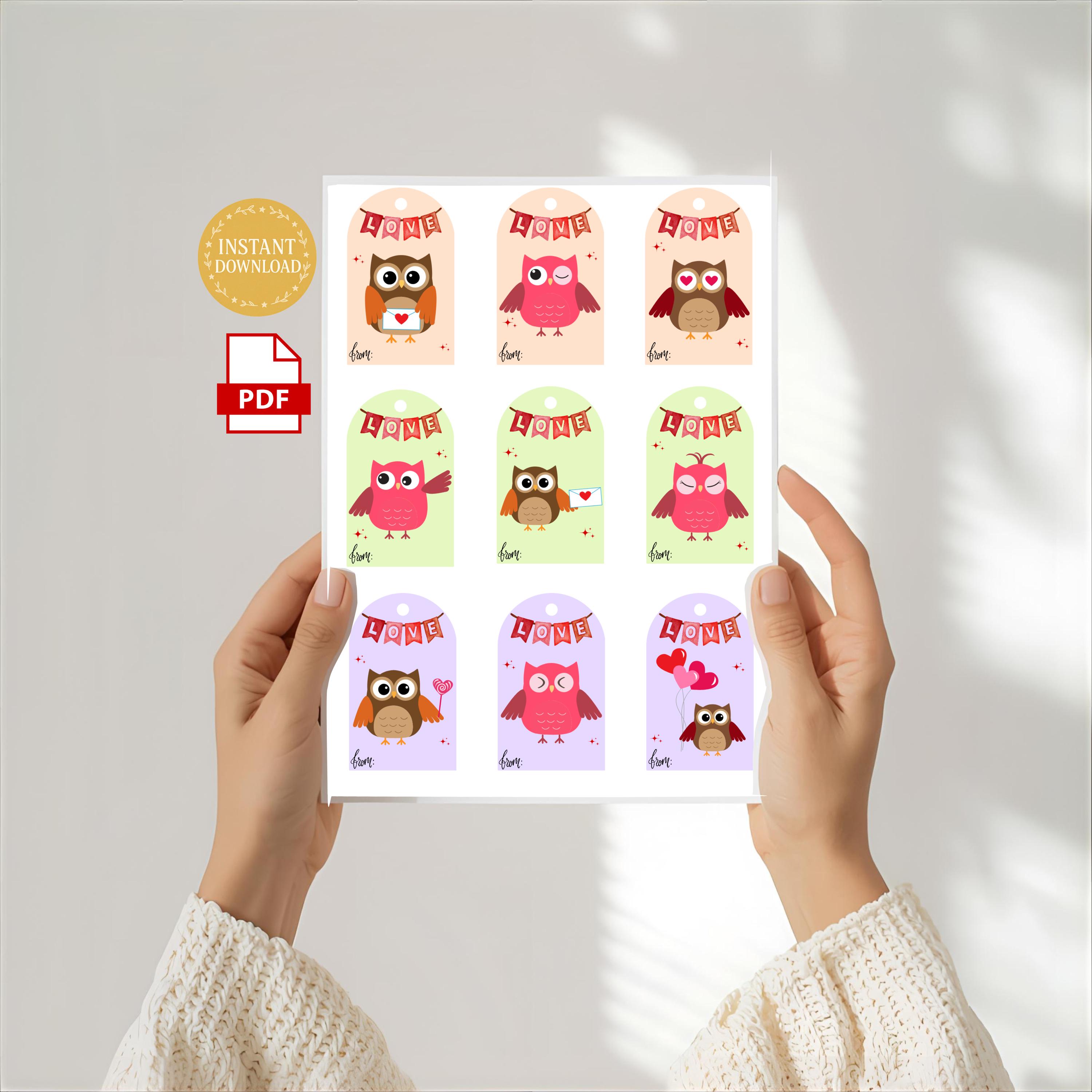 Cute Valentine Owl Gift Tags Printable | Love Owl Classroom Cards for ...