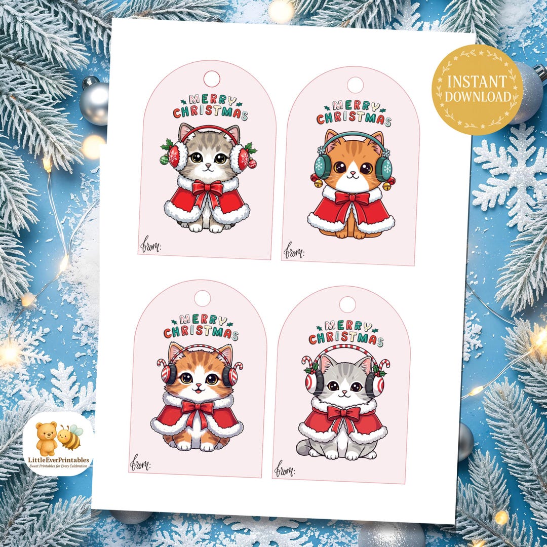 Christmas Cat Gift Tags Printable | Cute Kitten Holiday Gift Labels ...