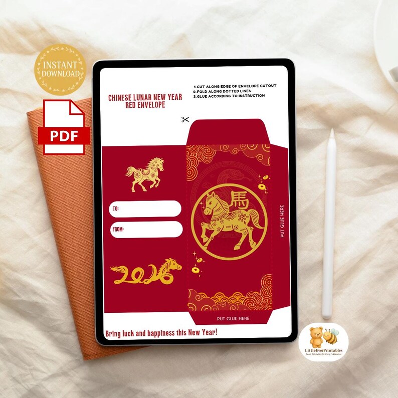 Year of the Horse Red Envelope Printable • Chinese New Year 2026 Lai ...