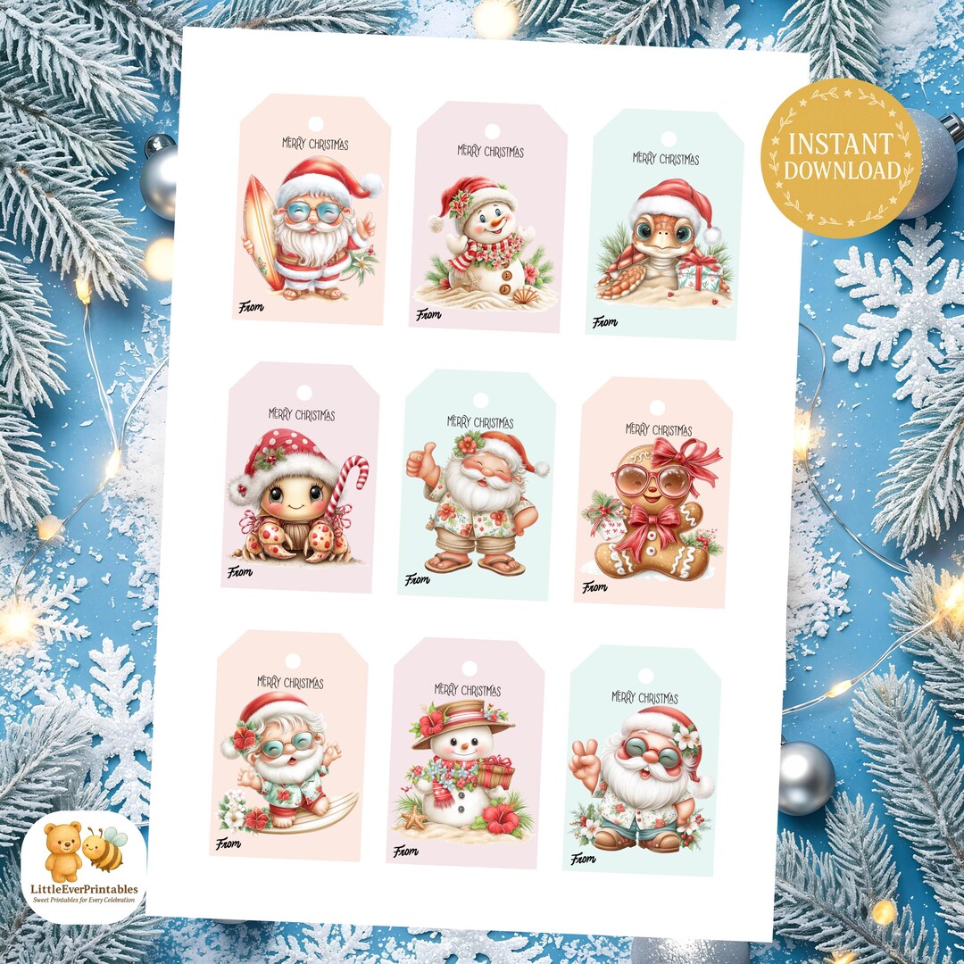 Cute Christmas Gift Tags Printable • Kawaii Santa & Snowman Tags ...