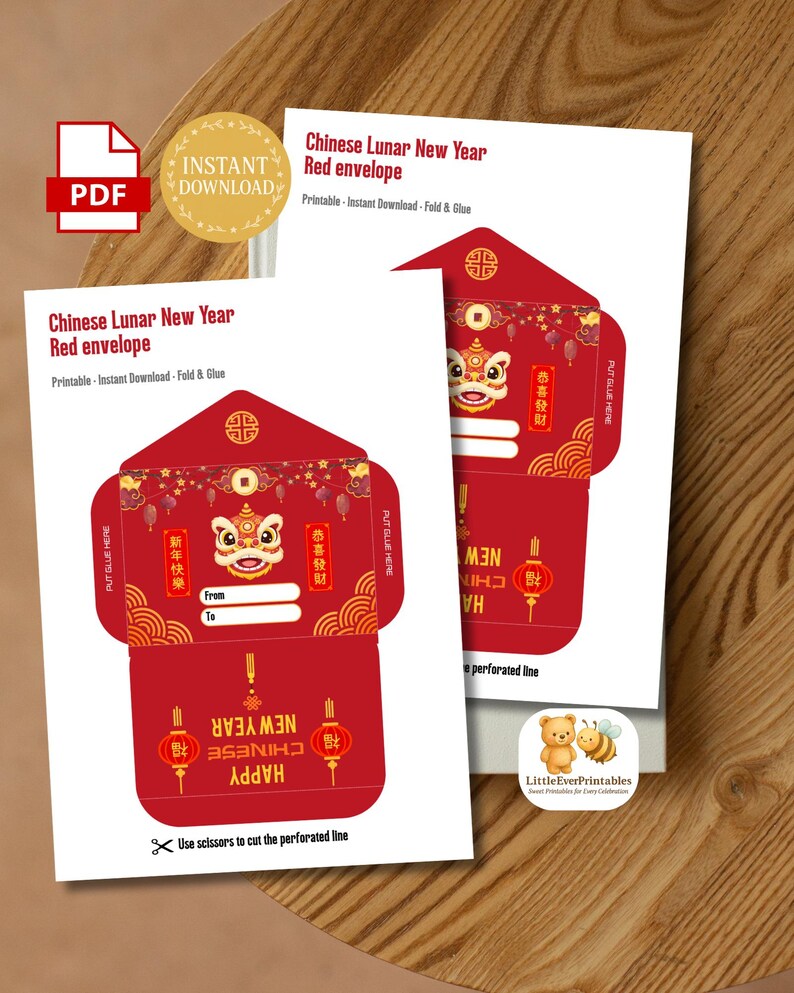 Printable Chinese Lunar New Year Red Envelope | Hong Bao Printable ...