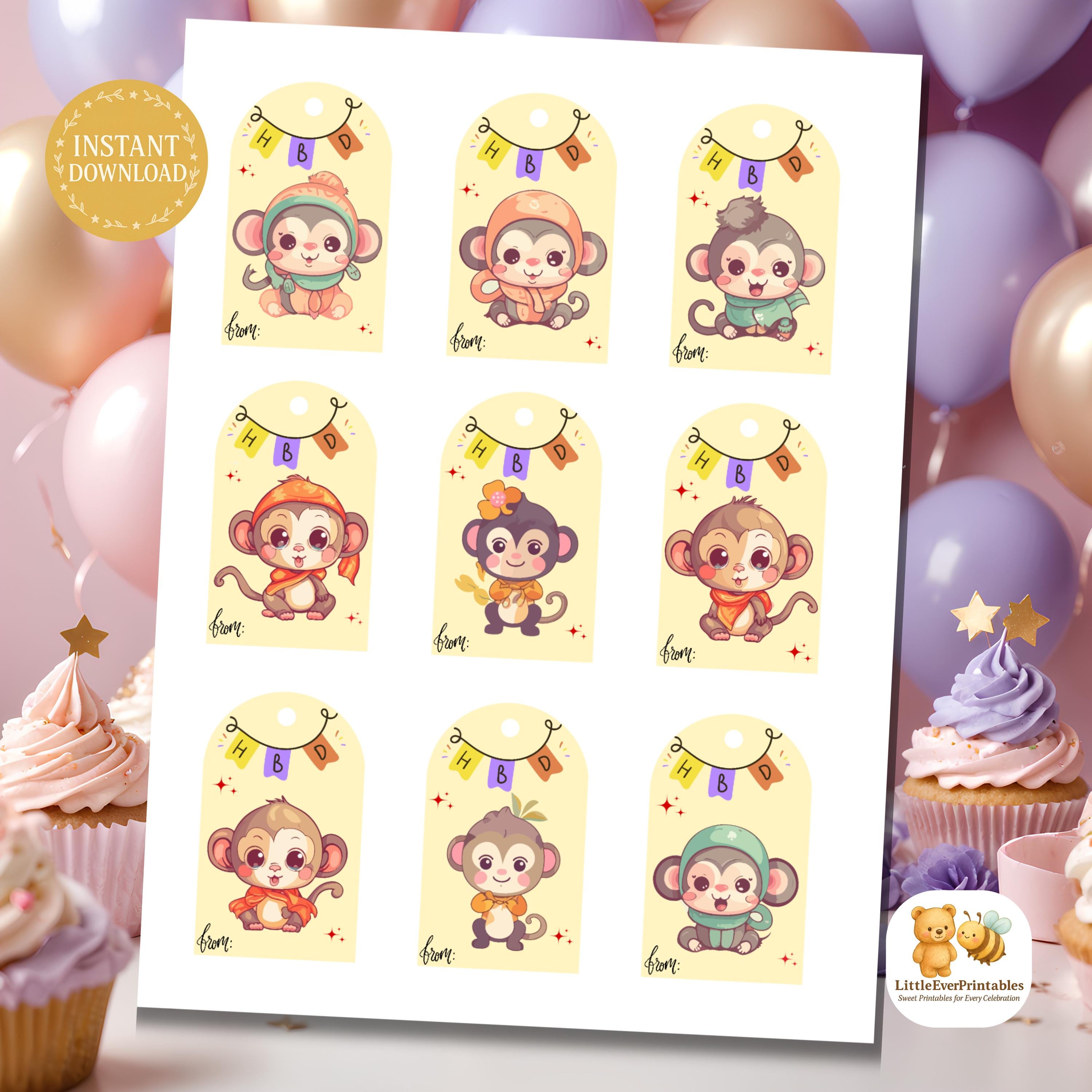 Printable Monkey Birthday Gift Tags | Cute Animal Birthday Tags for ...