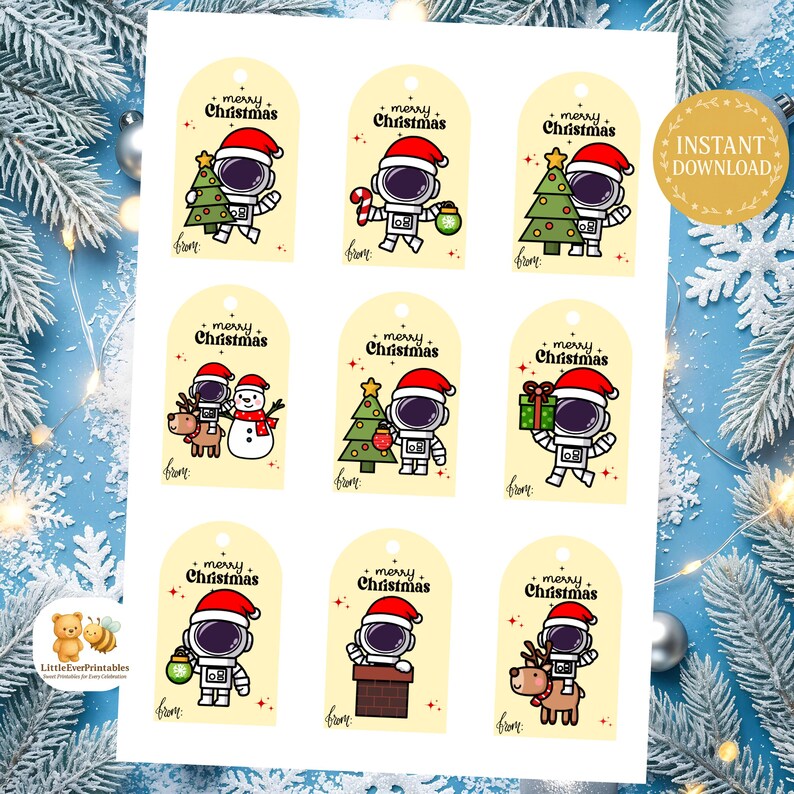 Cute Christmas Astronaut Gift Tags | Space Theme Holiday Tags for Kids ...
