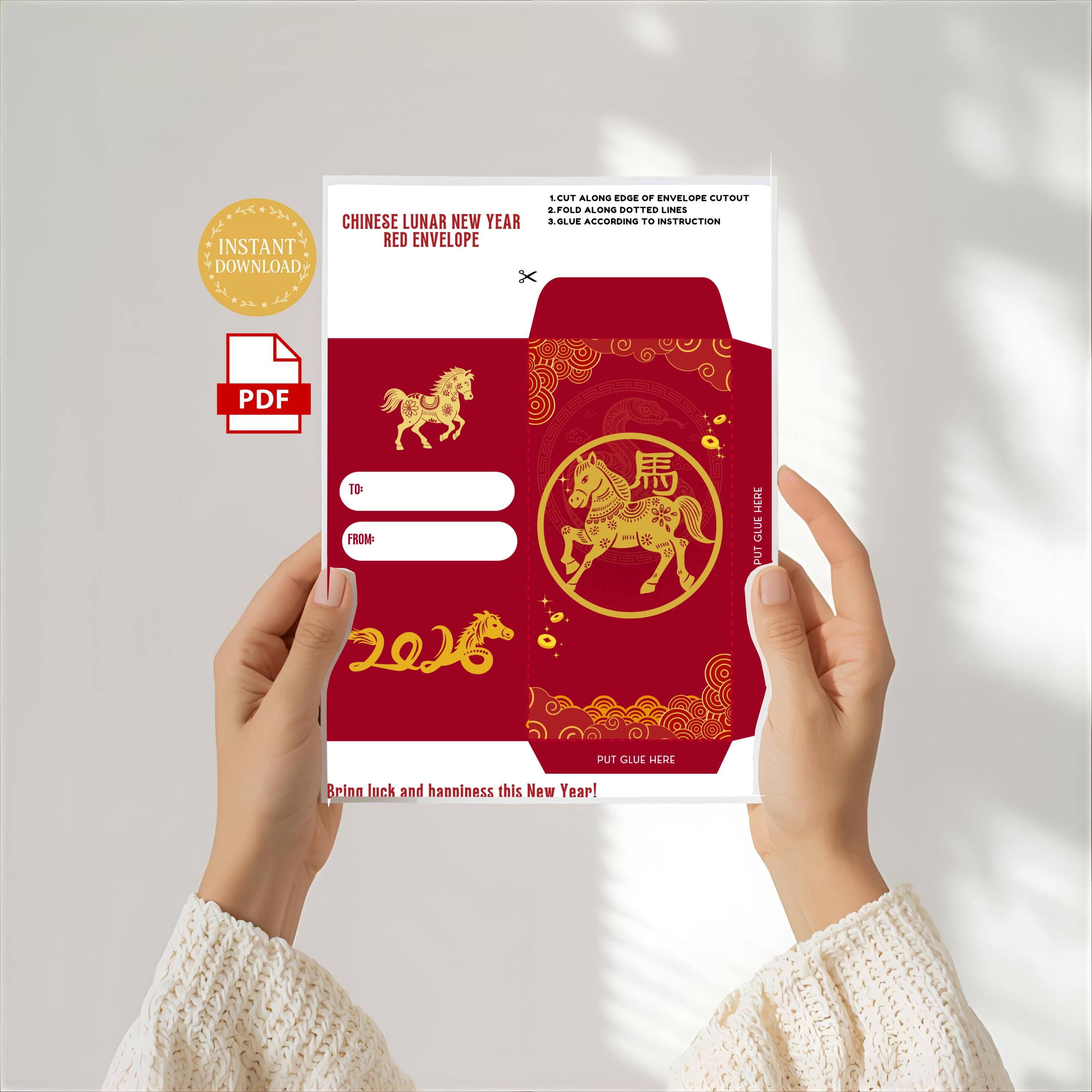 Year of the Horse Red Envelope Printable • Chinese New Year 2026 Lai ...
