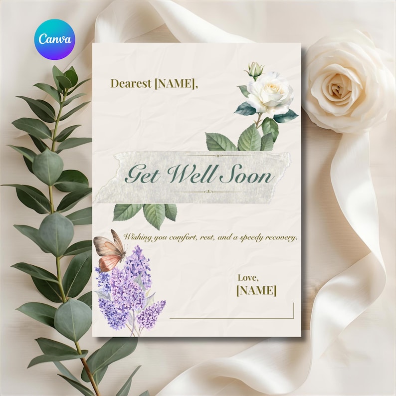 Editable Get Well Soon Card Template | Canva Printable Recovery Card ...