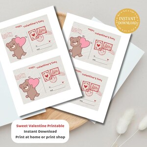 Printable Valentine’s Day Card for Kids, Cute Bear Valentine Postcard ...