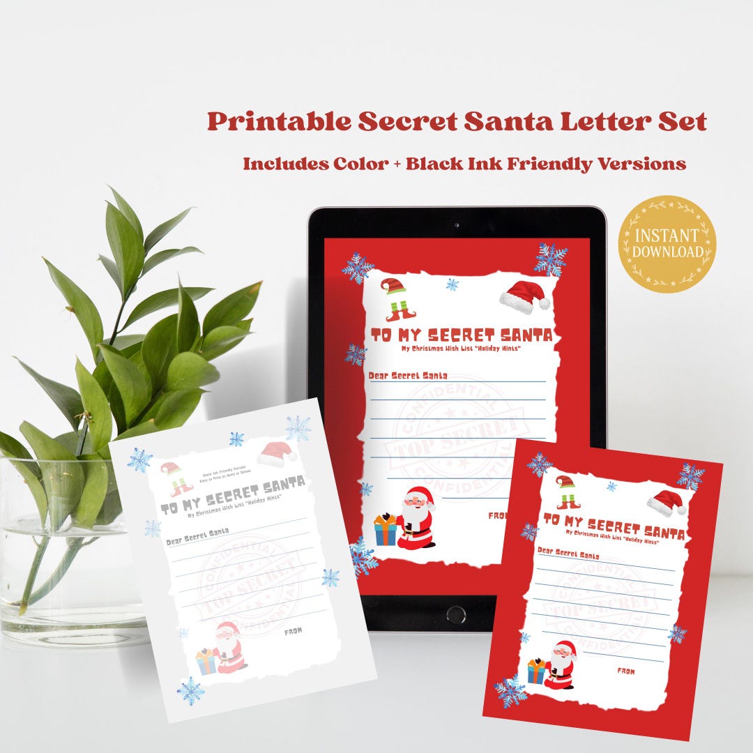 Printable Secret Santa Letter Template | Christmas Wish List | Holiday ...