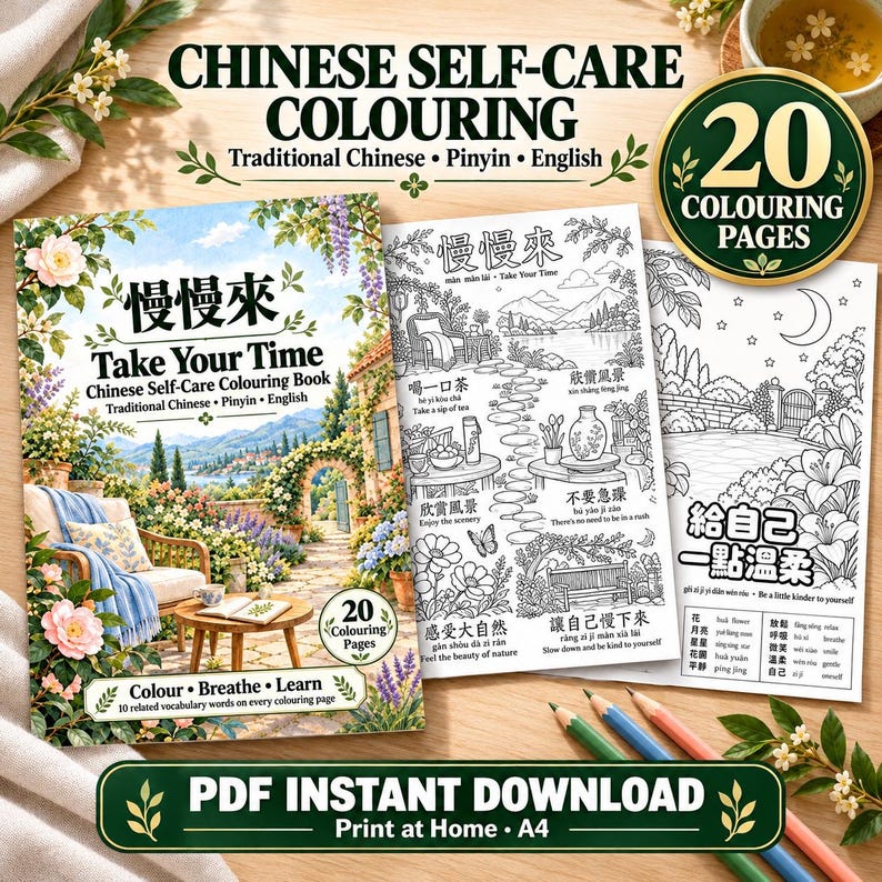 Chinese Self Care Coloring Book PDF | 20 Printable Coloring Pages ...