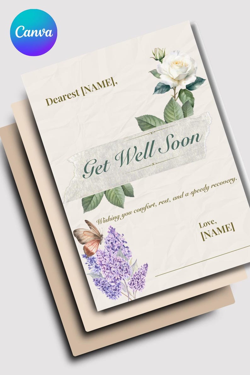 Editable Get Well Soon Card Template | Canva Printable Recovery Card ...
