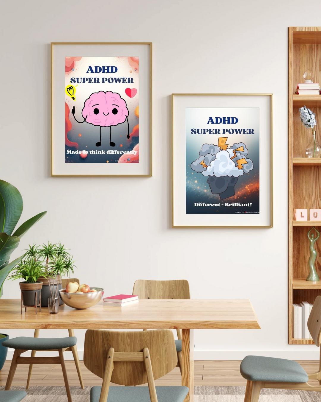 ADHD Kids Wall Art Printable | Neurodivergent Decor | Cute Brain Poster ...