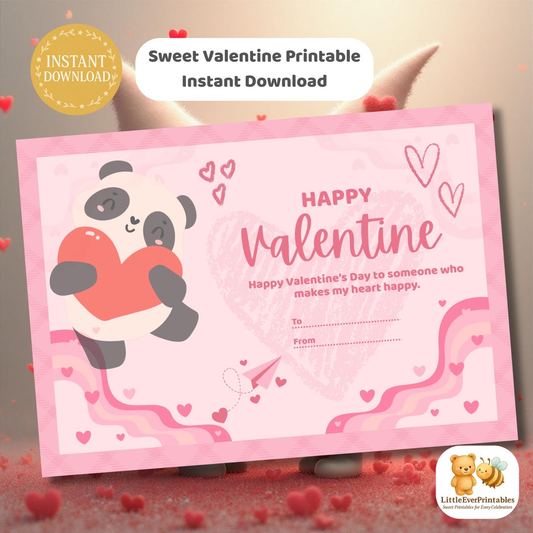 Printable Valentine’s Day Card for Kids, Cute Panda Valentine Printable ...