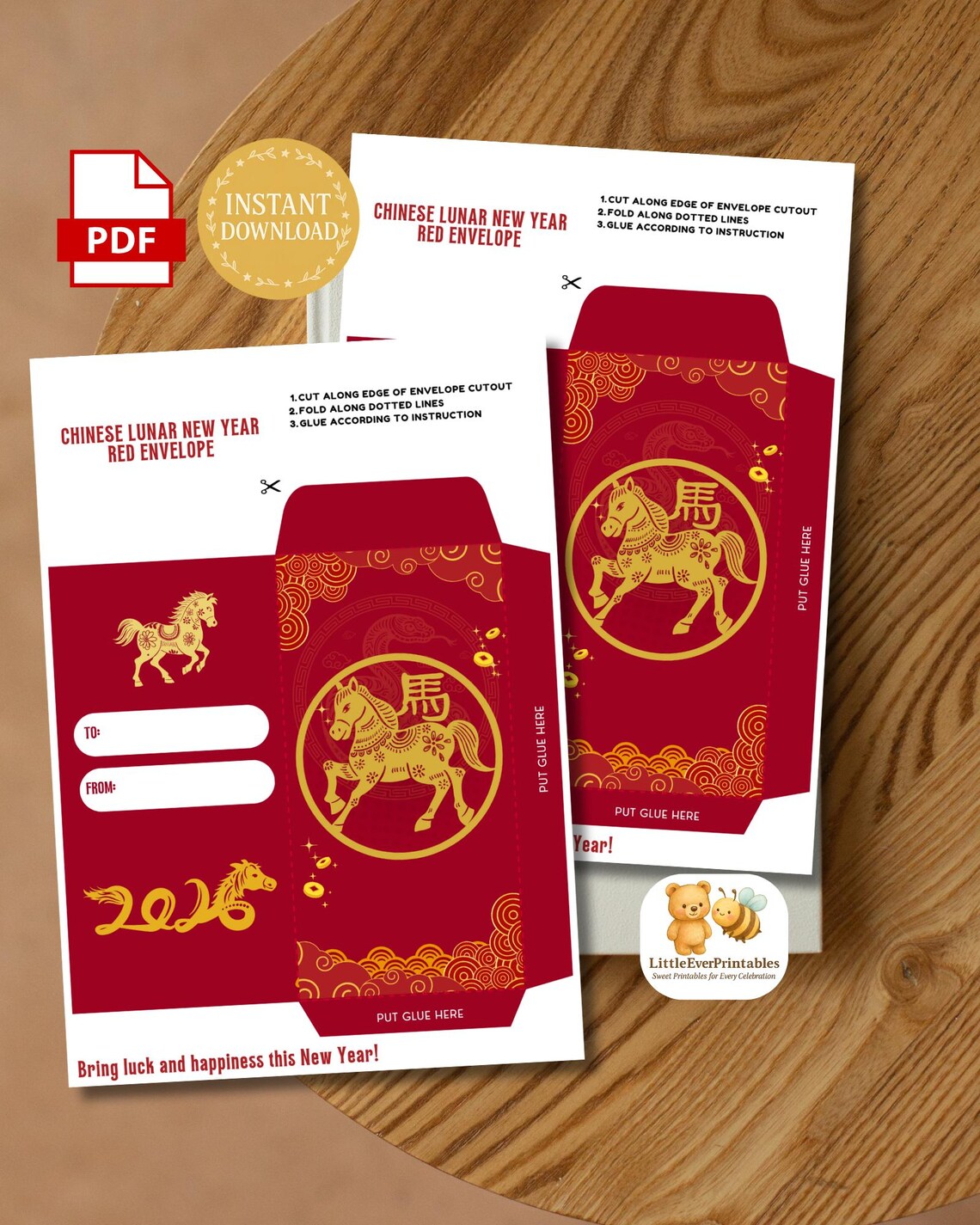 Year of the Horse Red Envelope Printable • Chinese New Year 2026 Lai ...