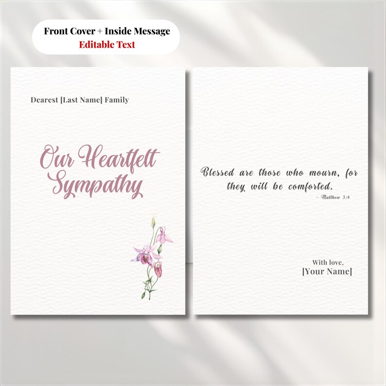 Editable Foldable Sympathy Card Template | Canva Printable Condolence ...