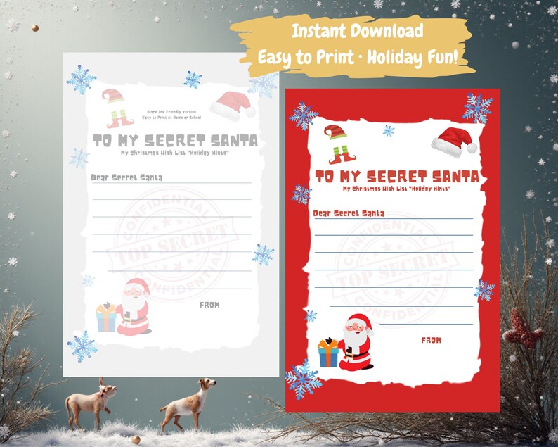Printable Secret Santa Letter Template | Christmas Wish List | Holiday ...