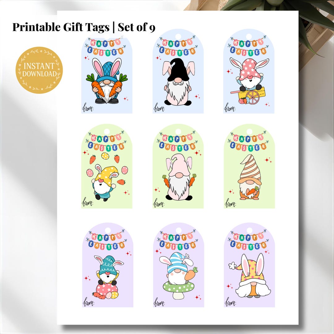 Printable Easter Gift Tags Set of 9 | Cute Gnome & Bunny Tags | Kids ...