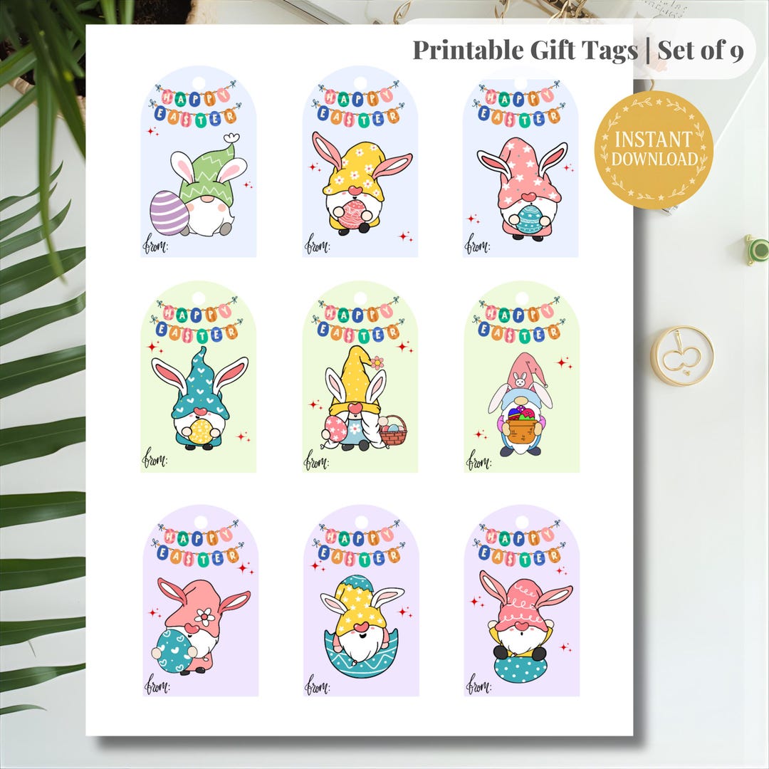 Printable Easter Gift Tags | Cute Bunny Gnome Easter Tags | Kids ...