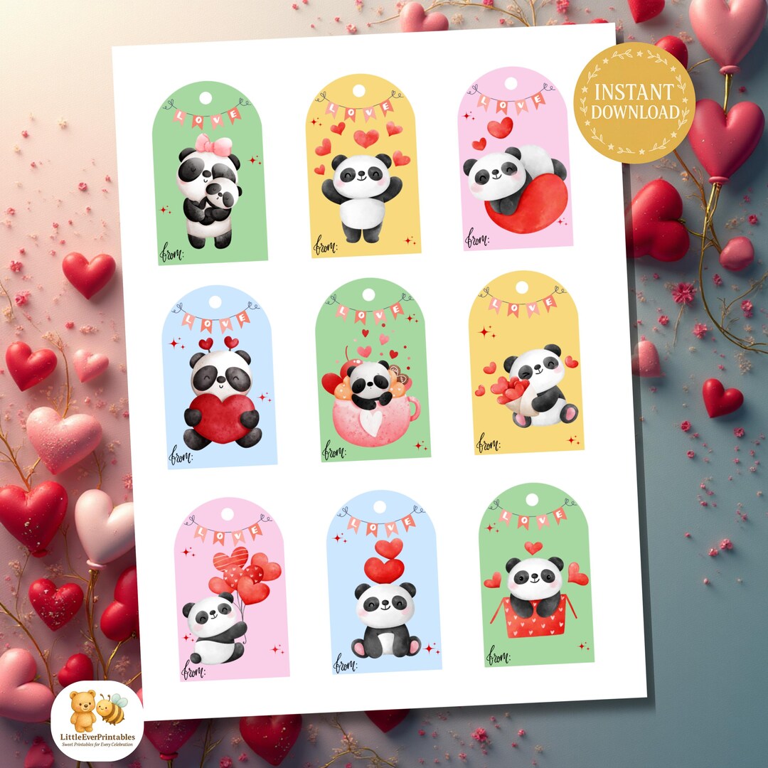 Cute Panda Valentine Gift Tags Printable · Kawaii Panda Love Tags ...