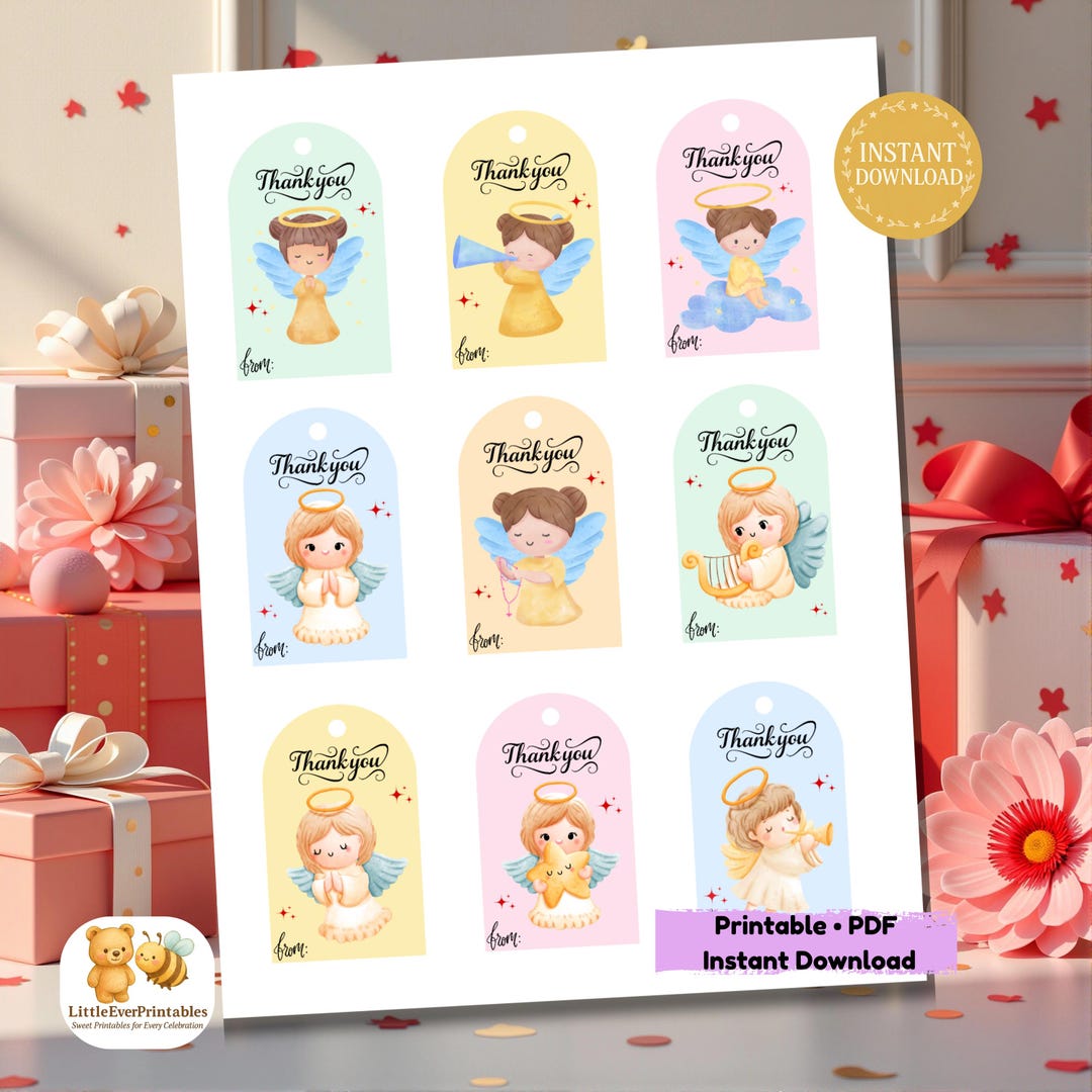 Angel Thank You Tags | Baptism Favor Tags | Christening Gift Tags ...