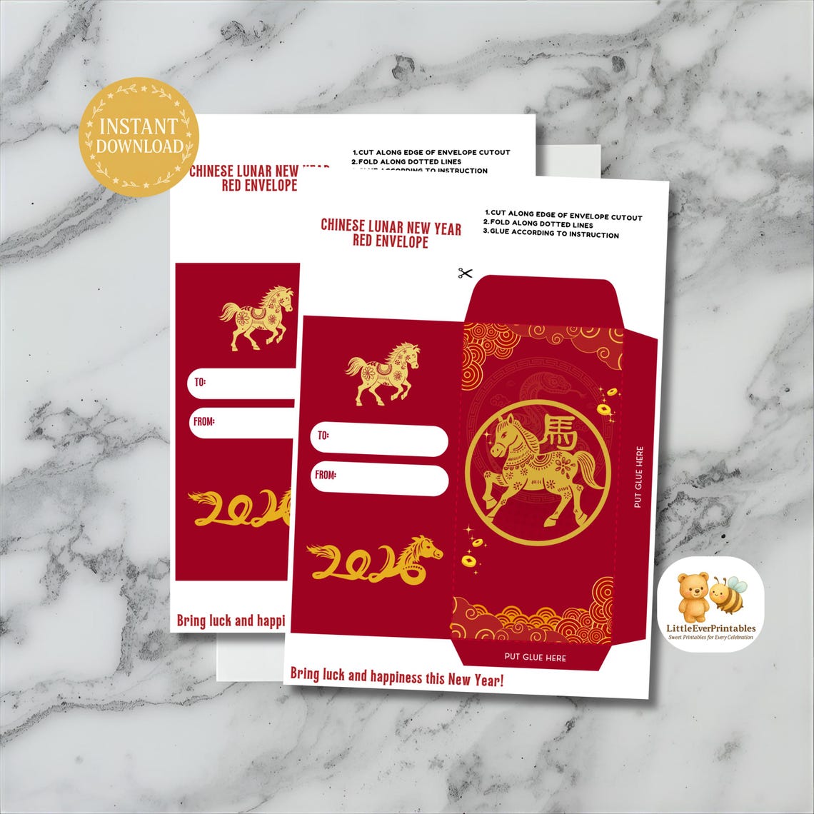 Year of the Horse Red Envelope Printable • Chinese New Year 2026 Lai ...