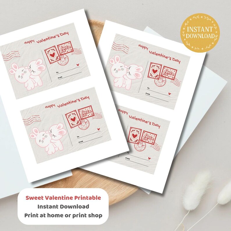 Printable Valentine’s Day Card for Kids, Cute Bunny Valentine Postcard ...