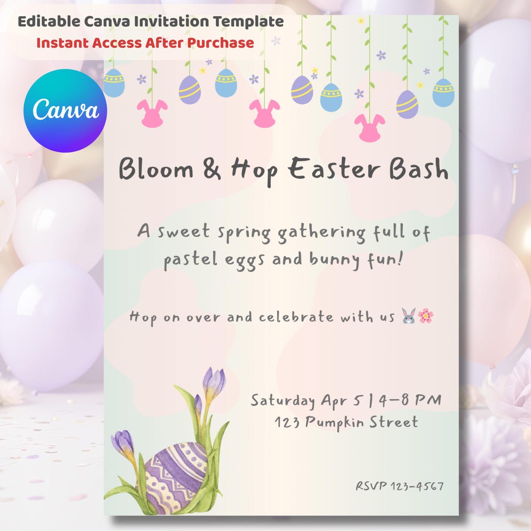 Editable Easter Egg Hunt Invitation Template | Bloom & Hop Easter Bash ...